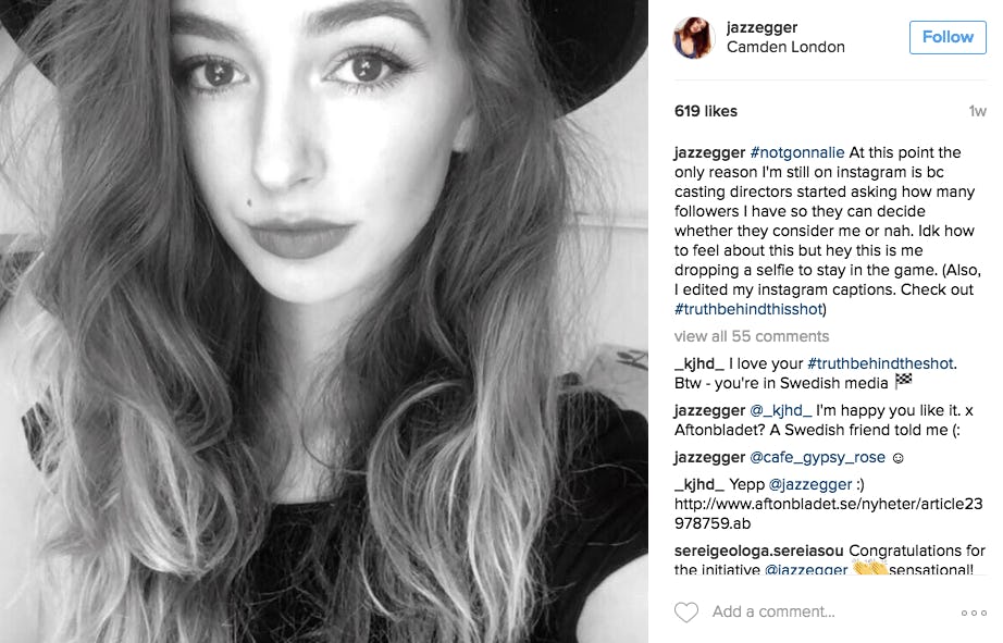 Model Jazz Egger is re-captioning her Instagram posts to reveal the ...