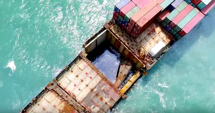 Drone Captures Aerial Footage of Broken Cargo Ship Near Taiwan Spilling ...
