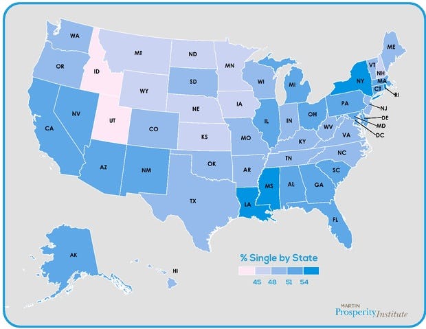 What Are the Best States for Being Single in America? Check This Map